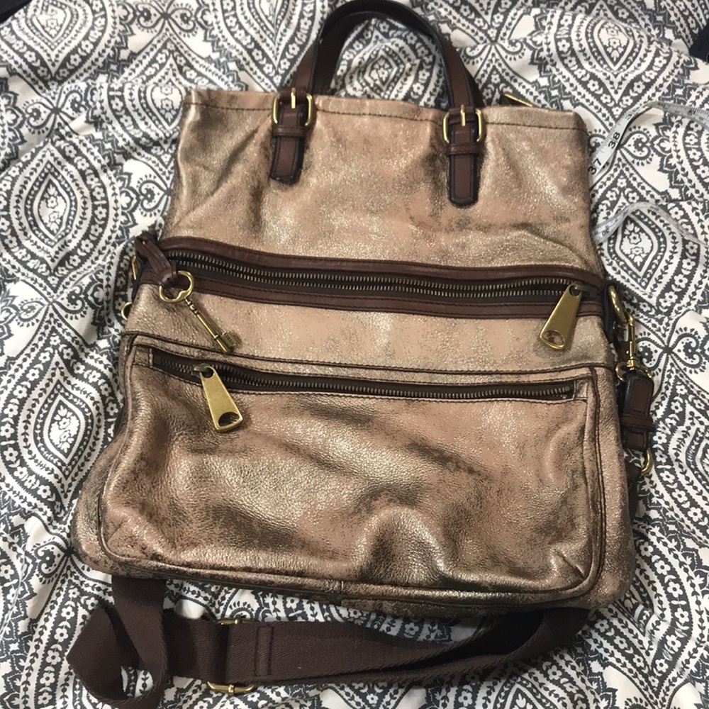Bronze Fossil Explorer Crossbody Messenger Purse - Gem
